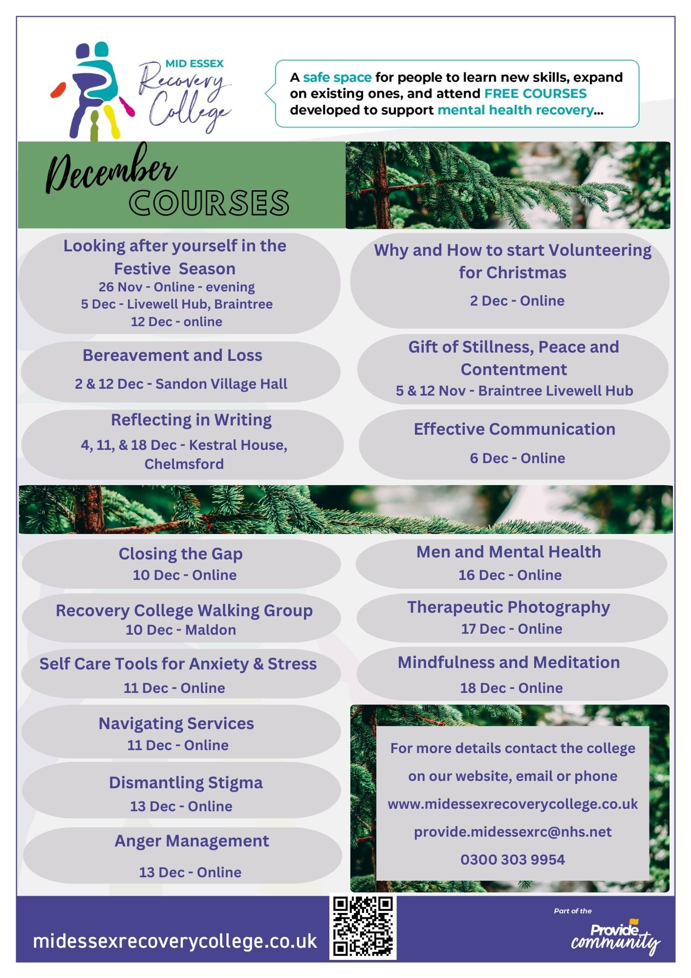 Recovery College – December timetable – SWF Health & Social Care Group